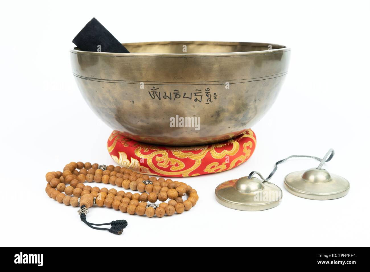 Tibetan handcrafted full moon singing bowl with mallet (striker stick ...