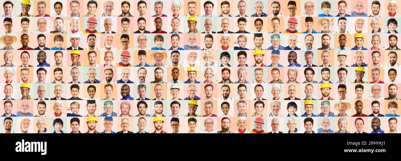 Men portraits from young to old as panorama and society concept Stock ...