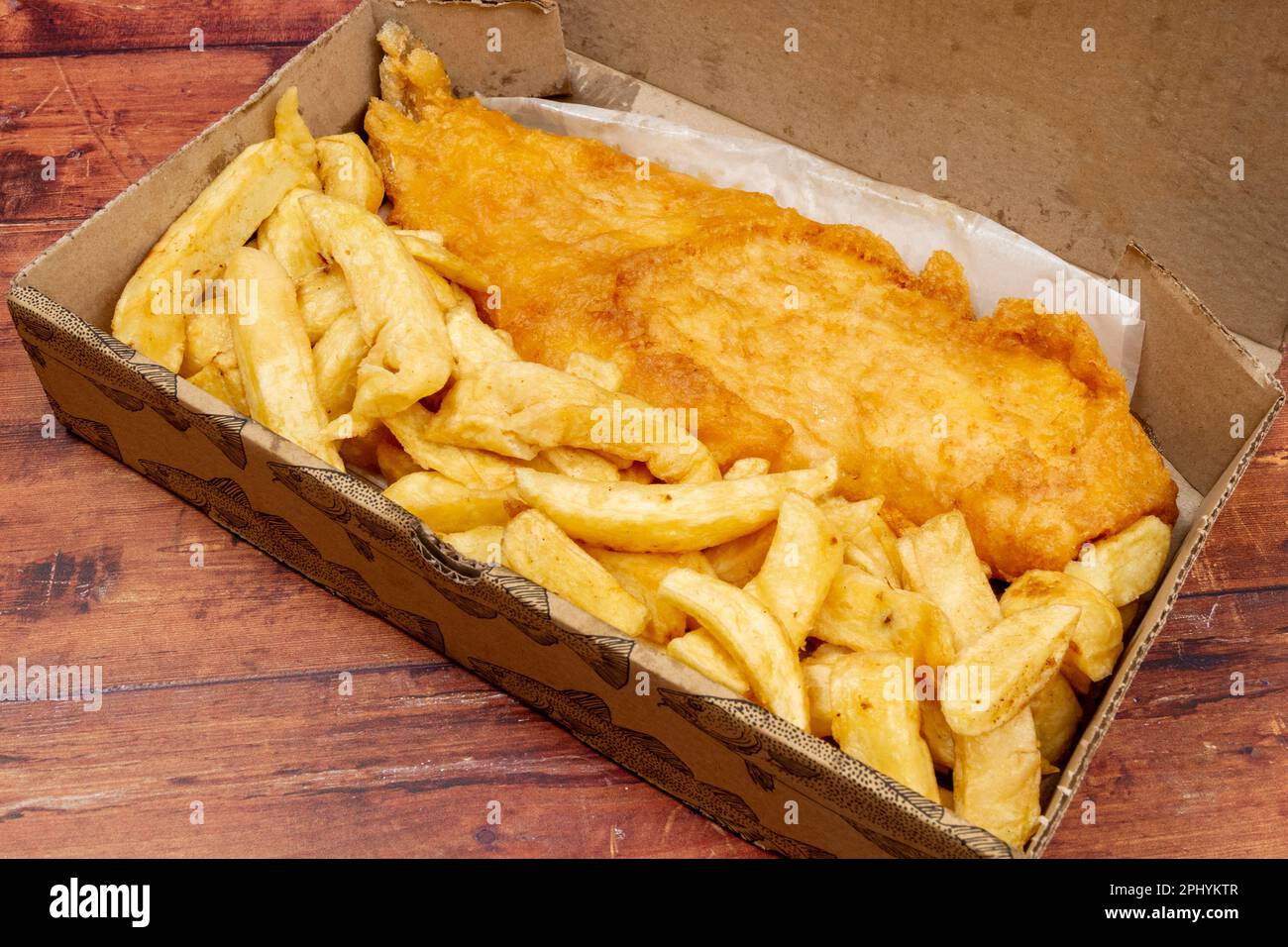 Fish and chips in a box Stock Photo - Alamy
