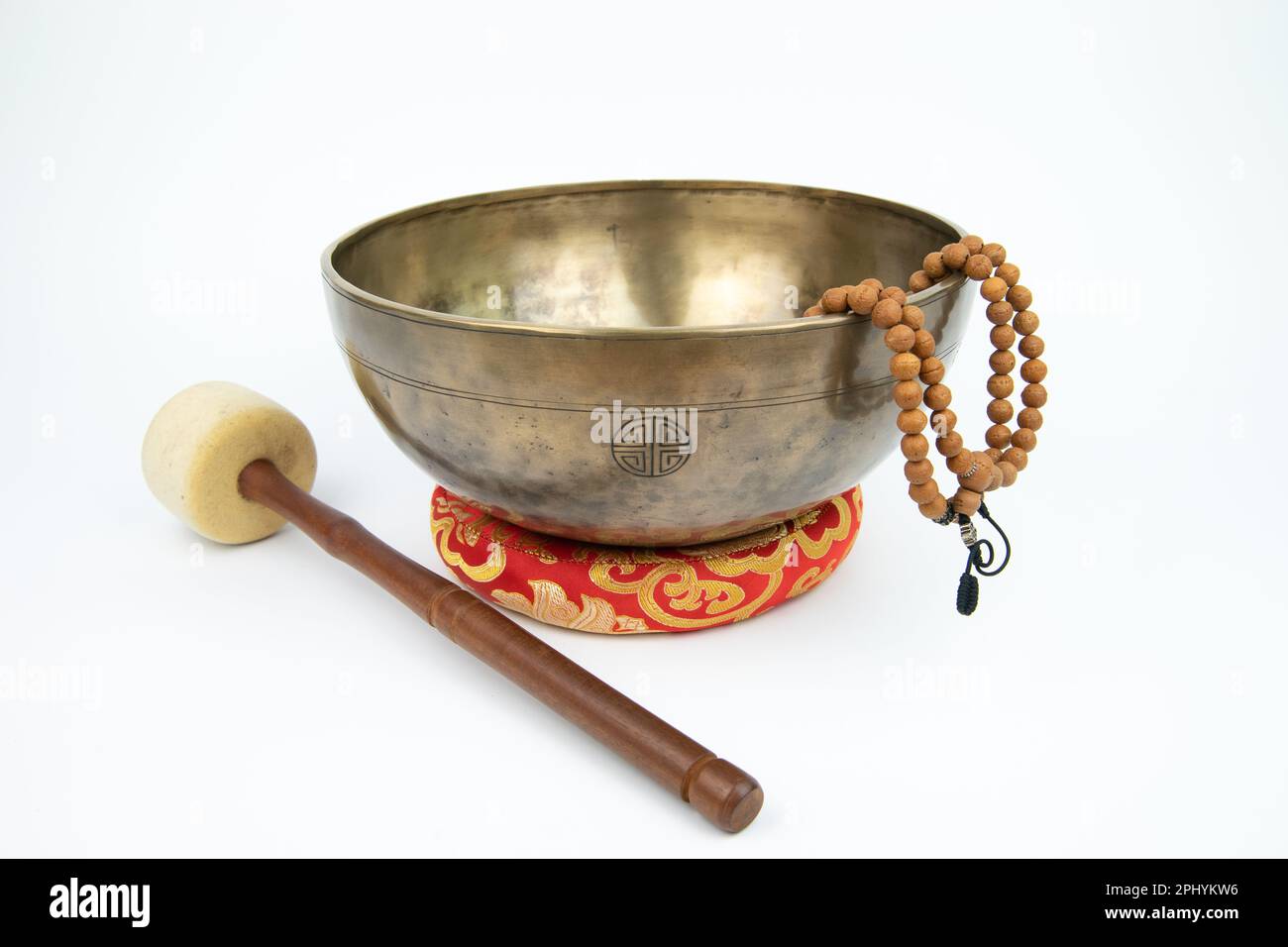 Tibetan handcrafted full moon singing bowl with a mallet (Striker stick ...