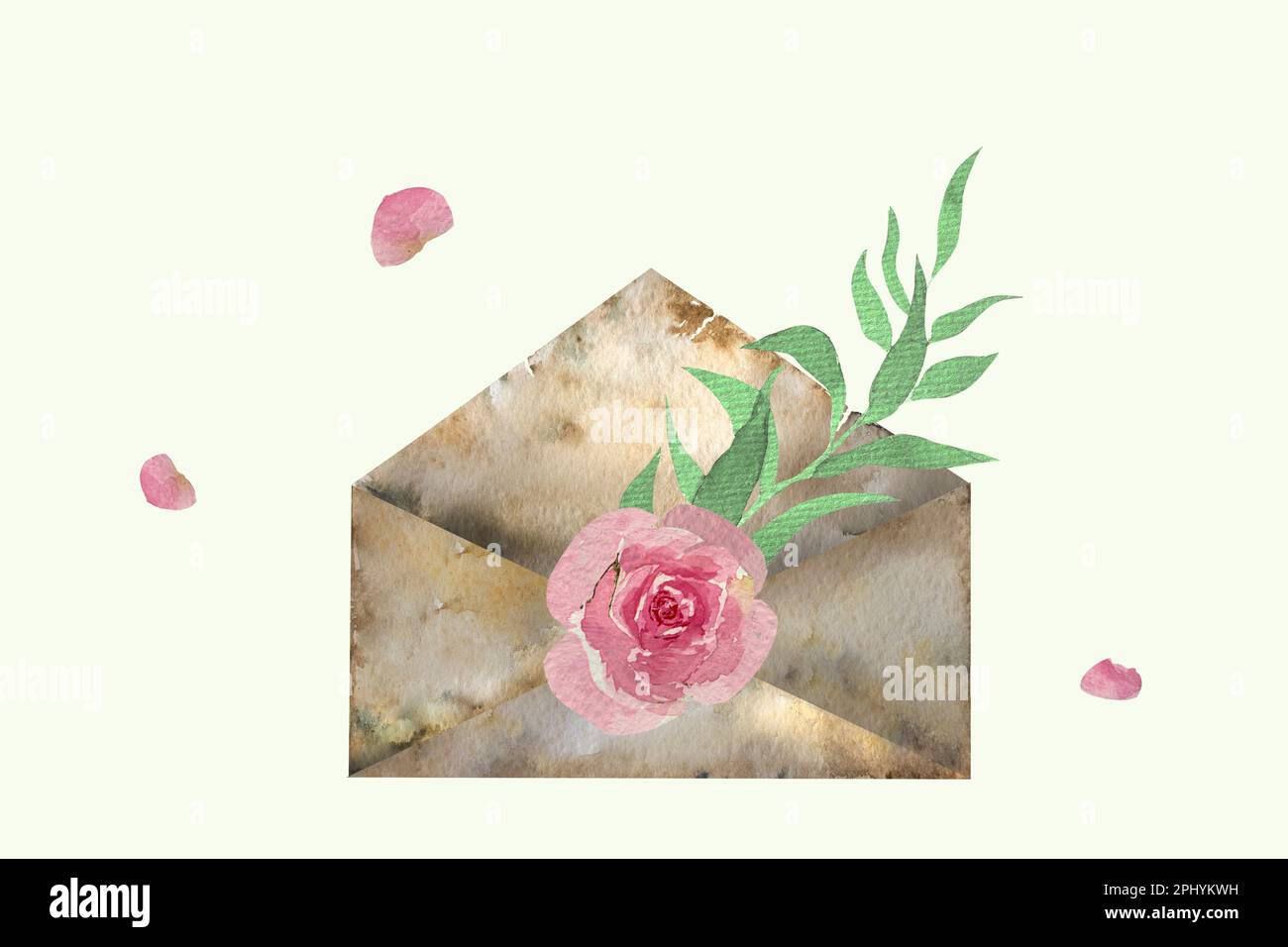 Envelope with flowers watercolor illustration. Watercolor drawing of an ...