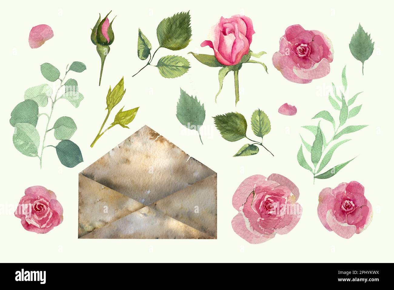 Envelope with flowers watercolor illustration. Watercolor drawing of an ...