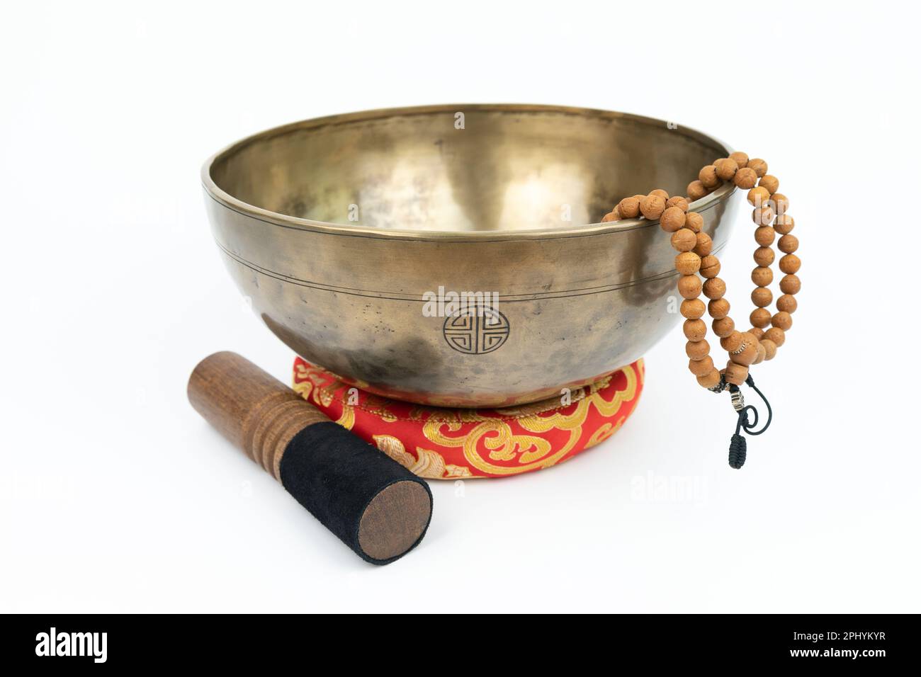 Tibetan handcrafted full moon singing bowl with a mallet (Striker stick ...