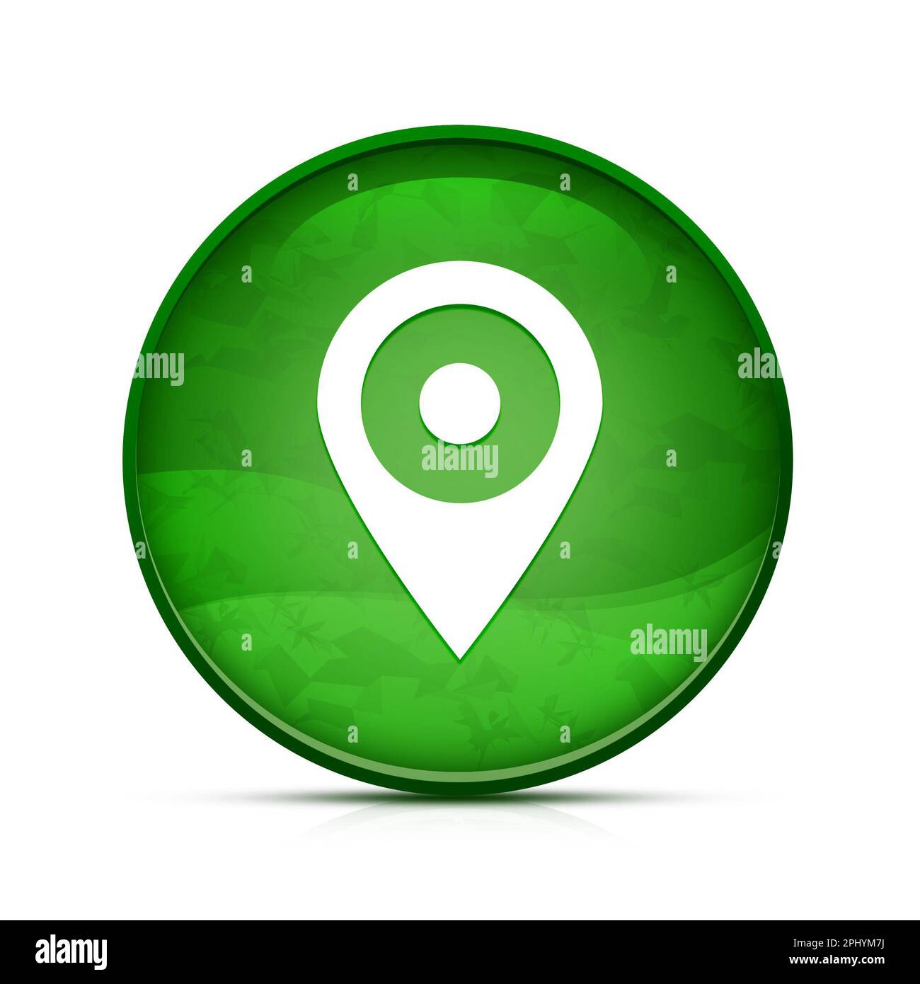 Location pin icon on classy splash green round button Stock Photo - Alamy