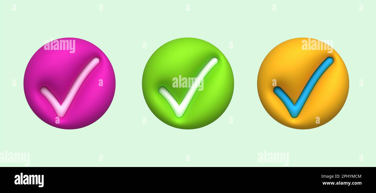 3D illustration Like or correct symbol,Confirmed or approved button ...