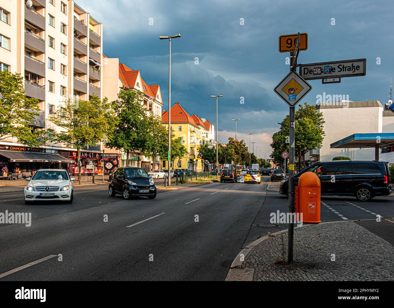 Street view of apartment buildings & shops, Cnr. residenzstraße ...
