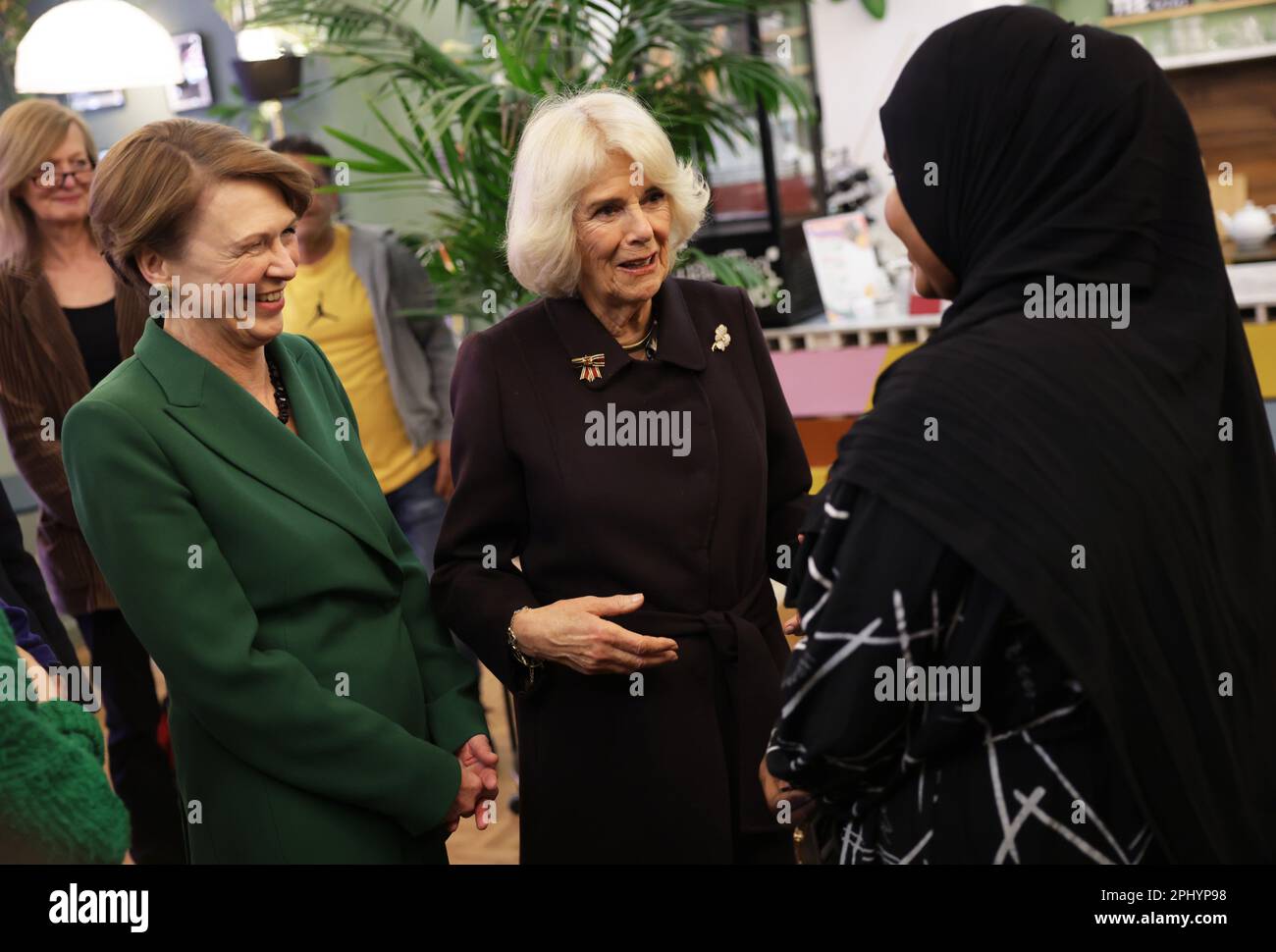 The Queen Consort and First Lady Elke Budenbender speak with Ms. Shukri ...