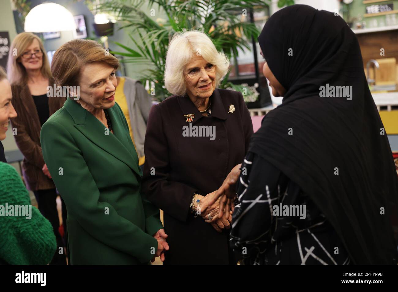 The Queen Consort and First Lady Elke Budenbender (left) during a visit ...