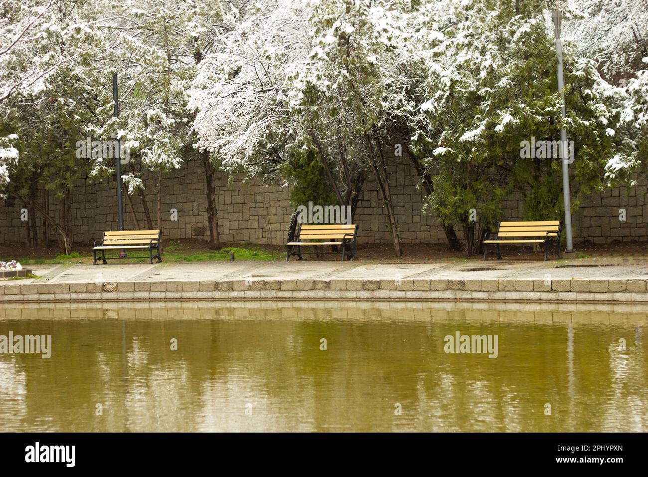 Park benches pond hi-res stock photography and images - Alamy