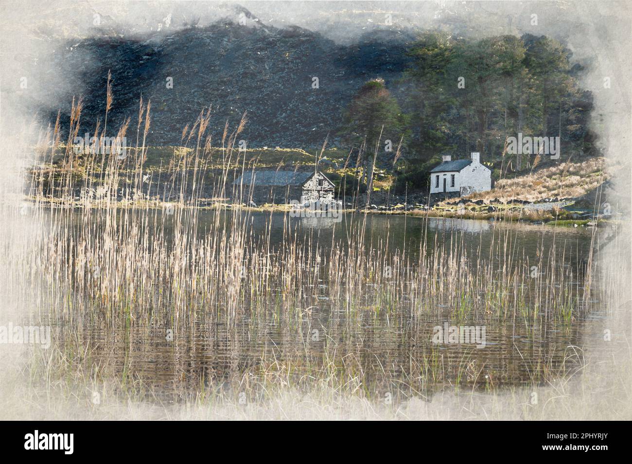 Digital watercolor painting of the abandoned Cwmorthin slate mine at ...