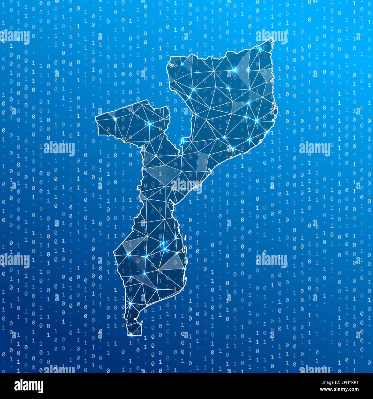Network map of Mozambique. Country digital connections map. Technology, internet, network ...