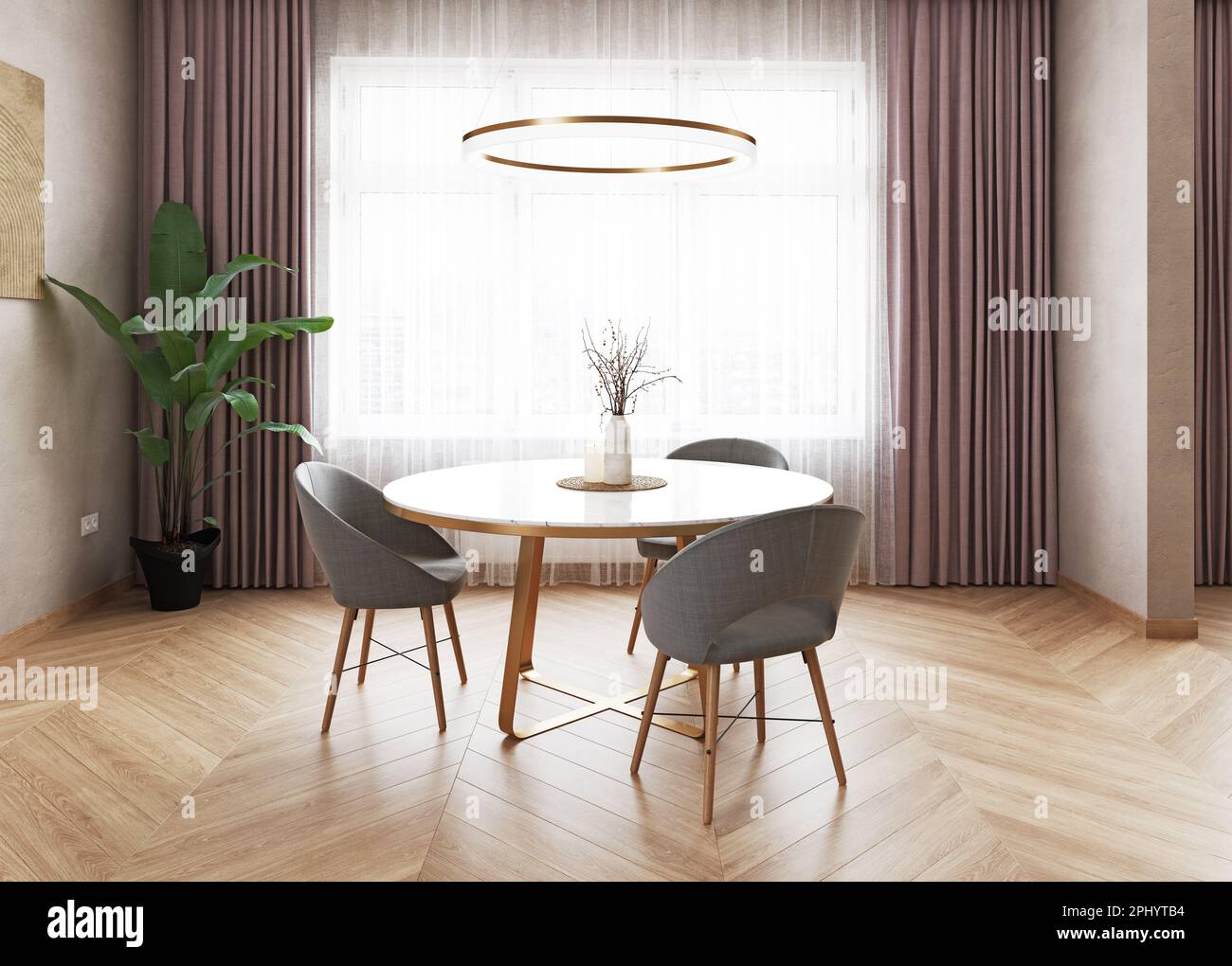 Modern dining room 3D design illustration Stock Photo - Alamy