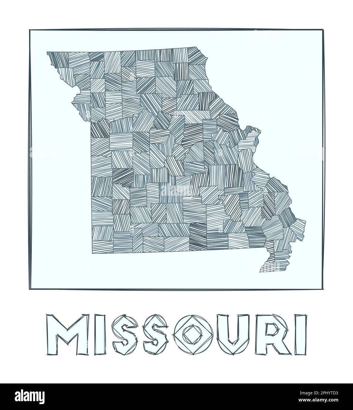 Sketch map of Missouri. Grayscale hand drawn map of the US state ...