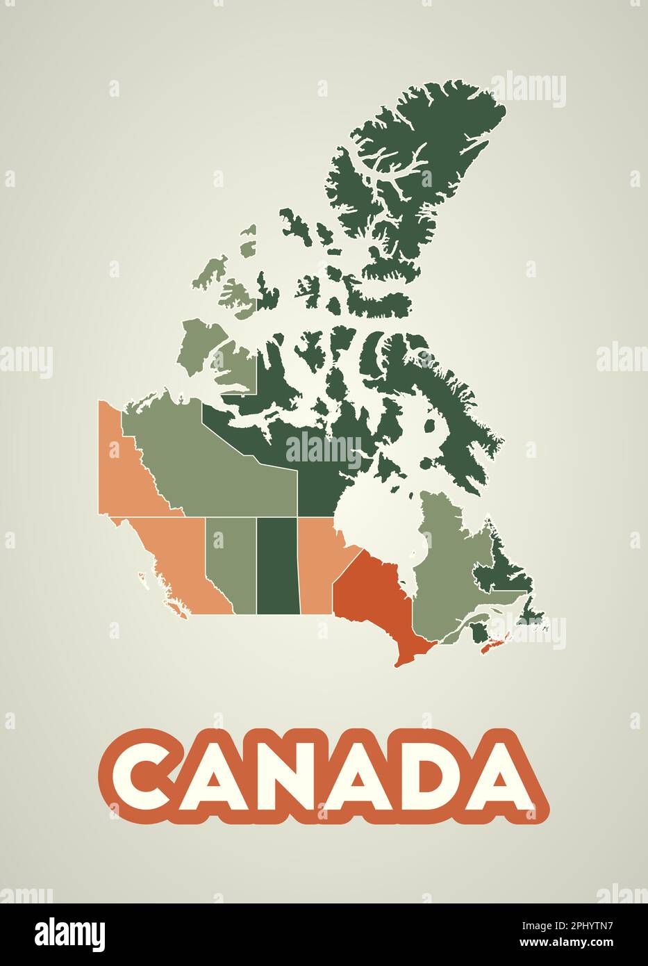 Canada poster in retro style. Map of the country with regions in autumn ...