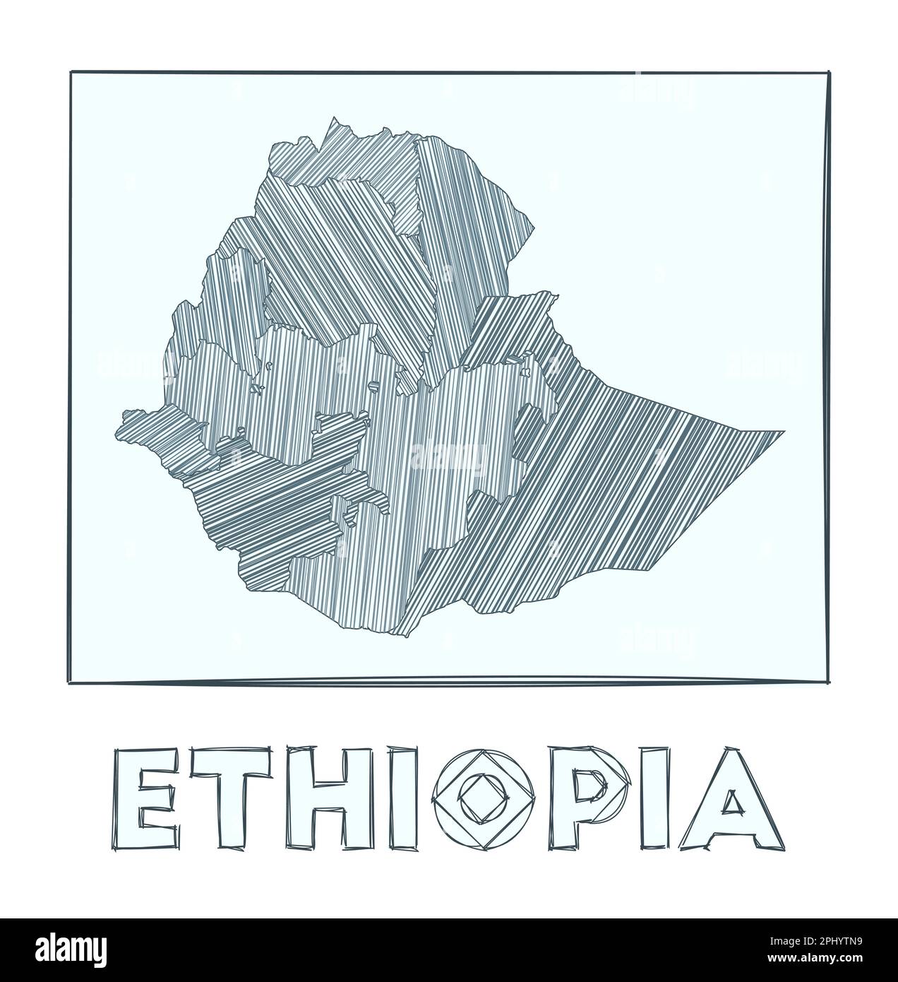 Sketch map of Ethiopia. Grayscale hand-drawn map of the country. Filled ...