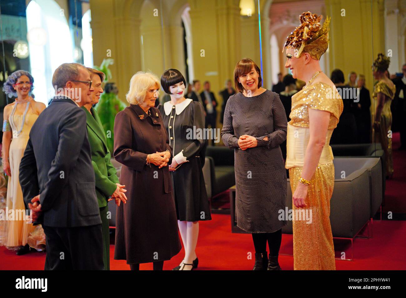 The Queen Consort (centre) and First Lady Elke Budenbender (second left ...