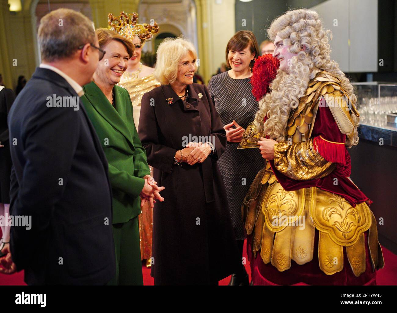 The Queen Consort (centre) and First Lady Elke Budenbender (second left ...