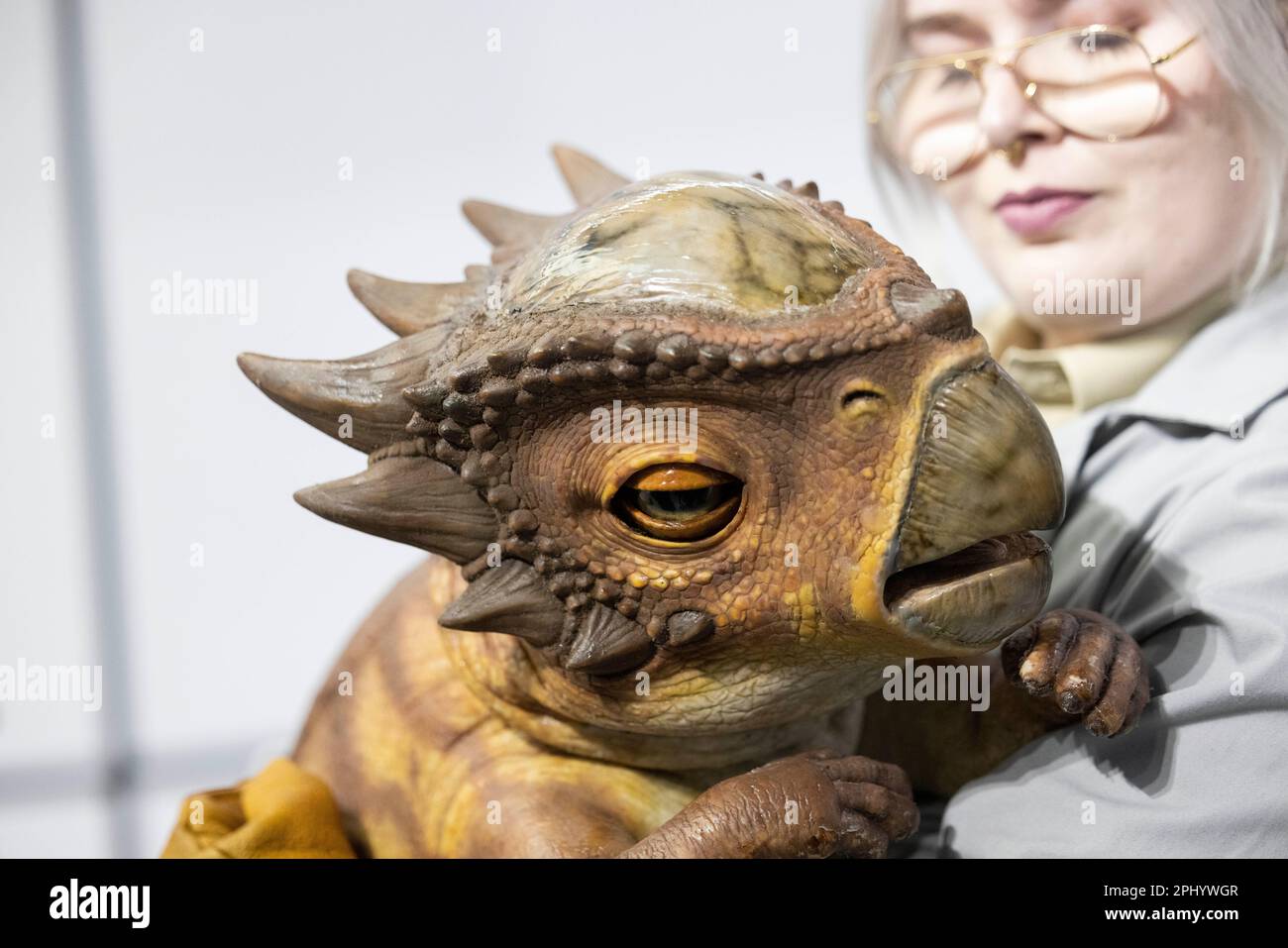 Cologne, Germany. 30th Mar, 2023. A replica of an adult Stygimoloch ...