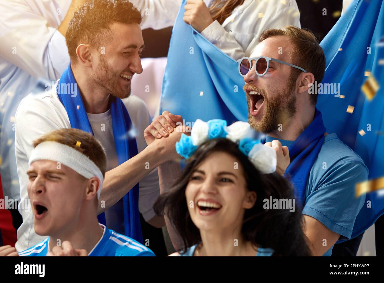 Sport football, soccer fans emotionally cheering up favourite football ...