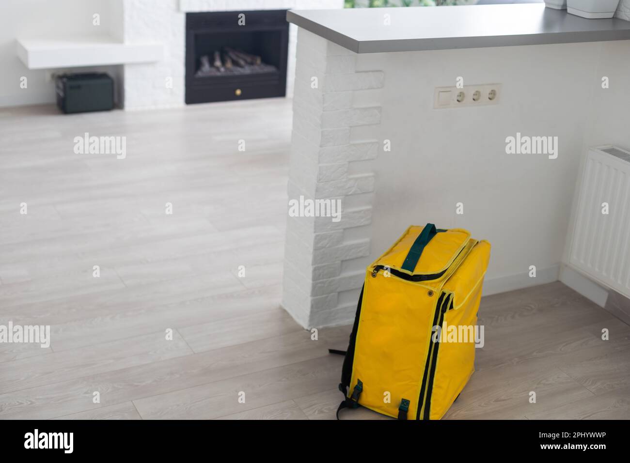 Yellow refrigerator bag for food delivery or for trip to nature and ...