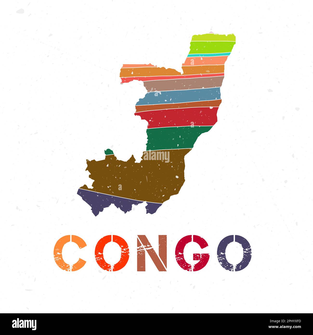 Congo map design. Shape of the country with beautiful geometric waves and grunge texture ...