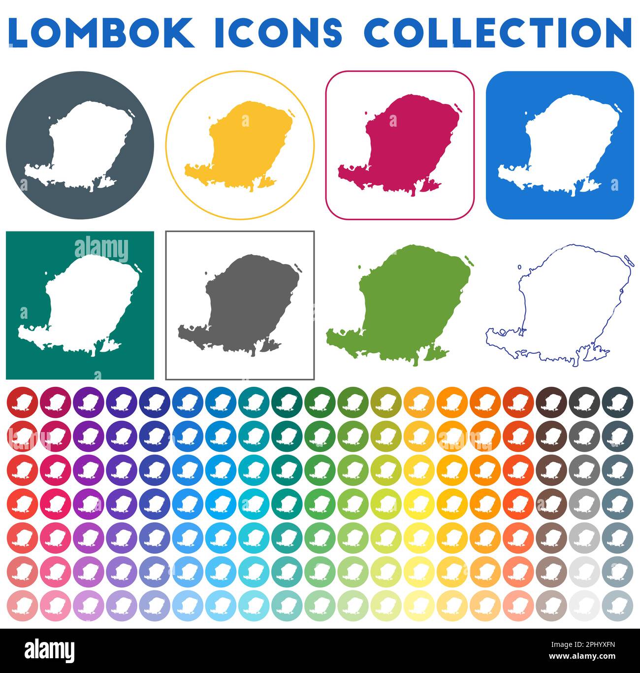 Lombok icons collection. Bright colorful trendy map icons. Modern ...