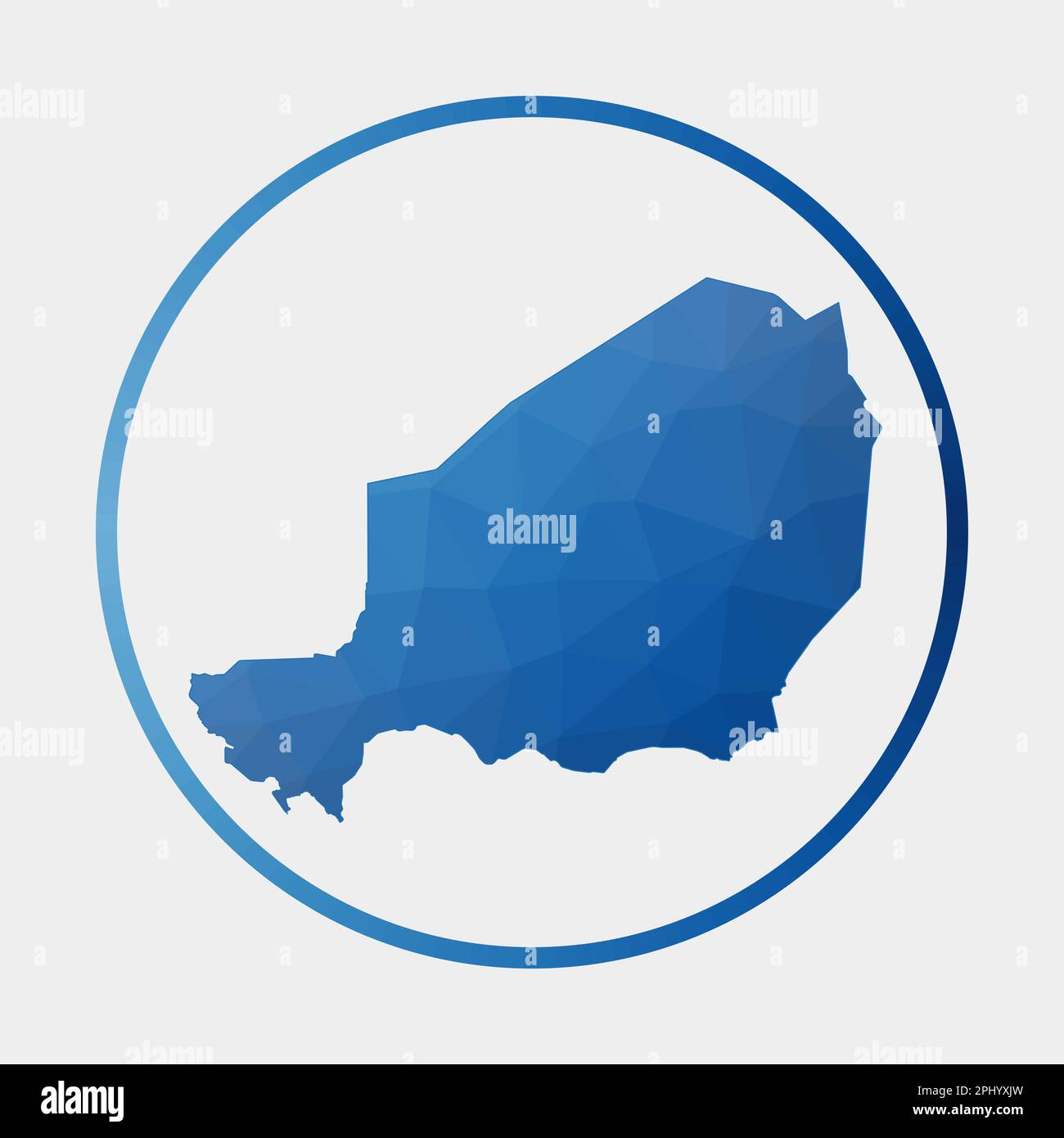 Niger icon. Polygonal map of the country in gradient ring. Round low ...