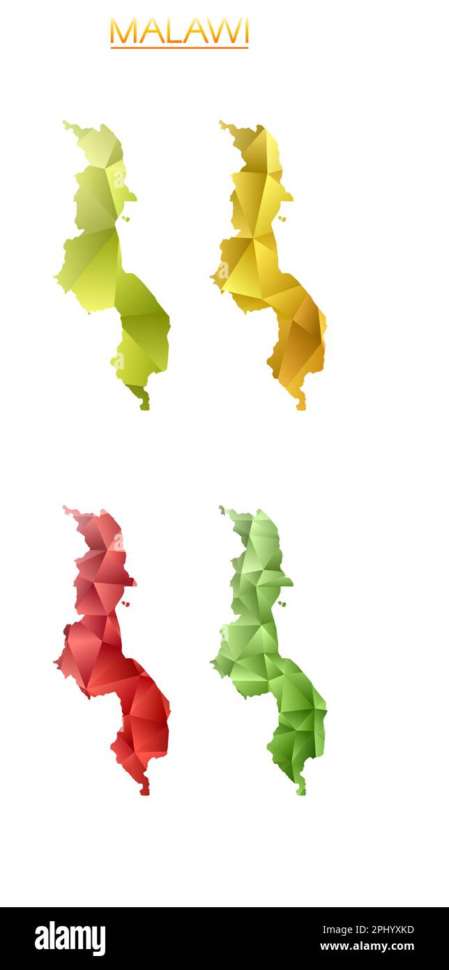 Set of vector polygonal maps of Malawi. Bright gradient map of country ...