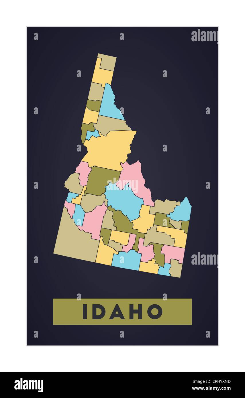 Idaho map. US state poster with regions. Shape of Idaho with US state ...