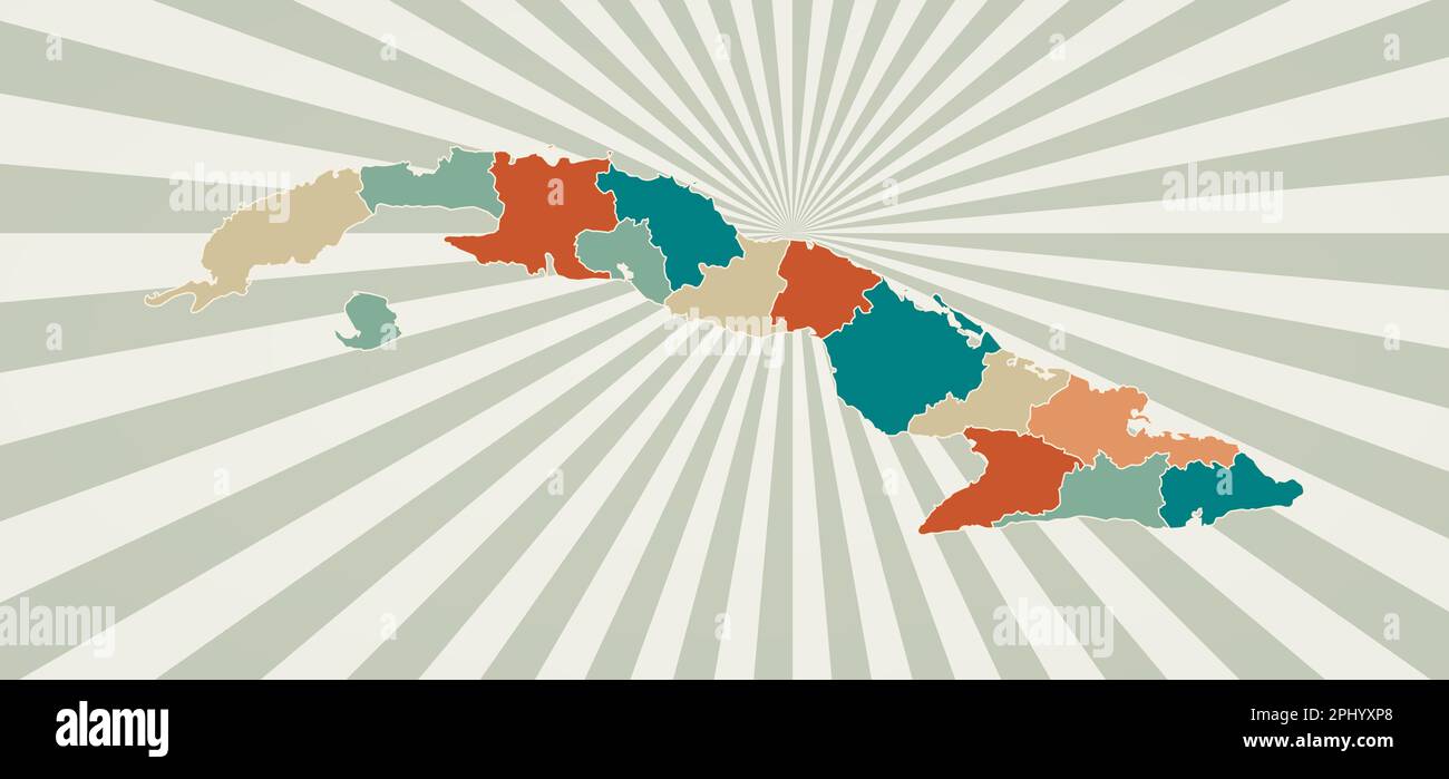 Cuba map. Poster with map of the country in retro color palette. Shape ...