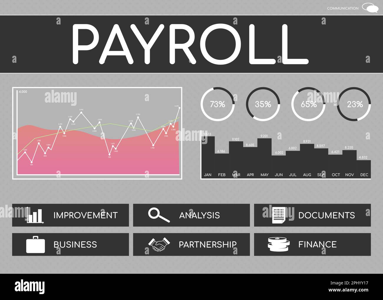 Payroll concept. Illustration of business icons and graphs Stock Photo ...