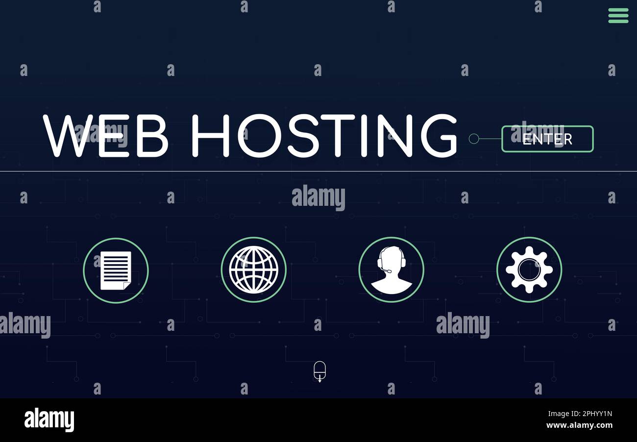 Web hosting service. Homepage with different icons, illustration Stock ...