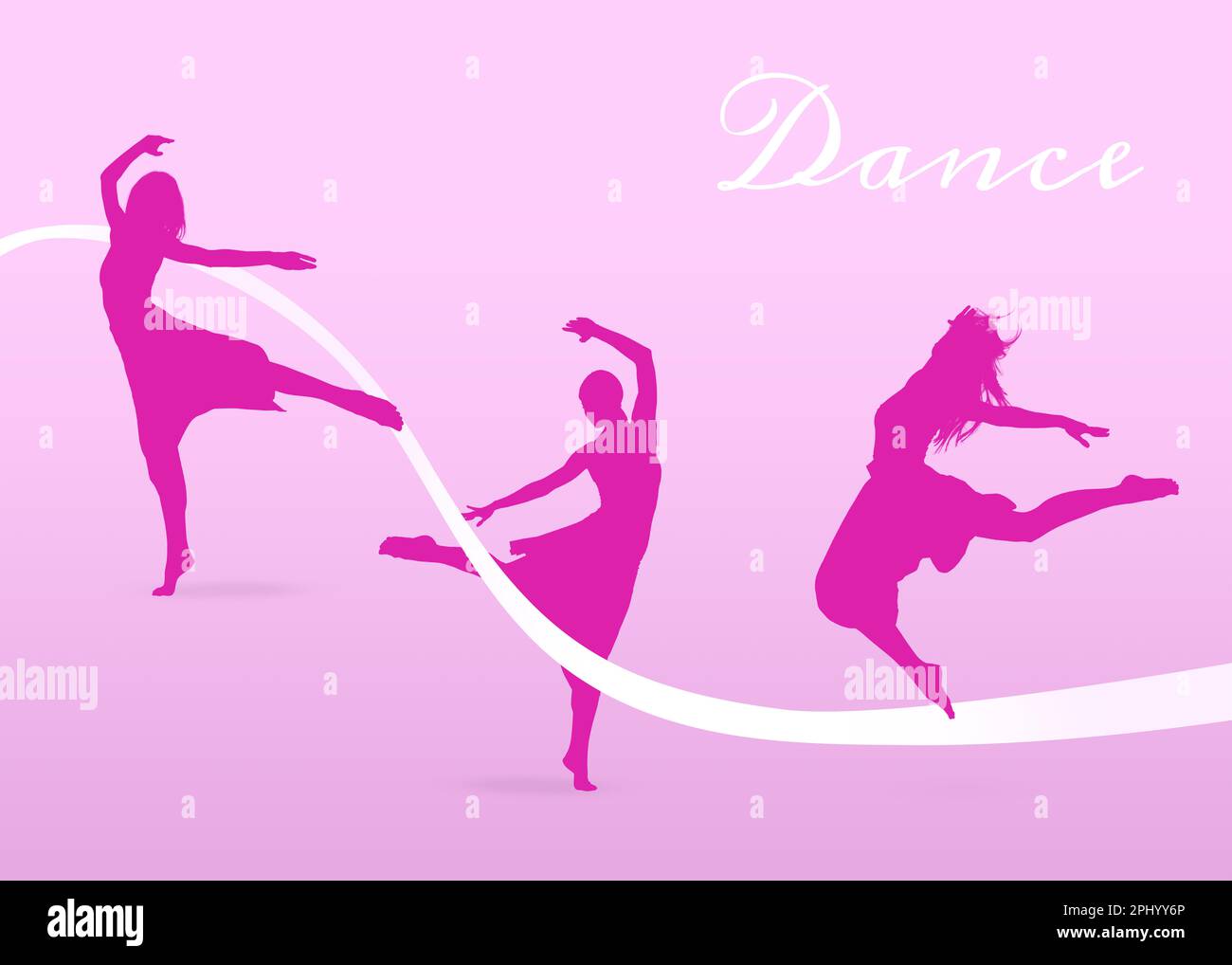 Silhouettes of women dancing on pink background. Illustration Stock ...