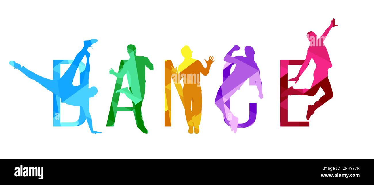Colorful silhouettes of men dancing on white background, illustration ...