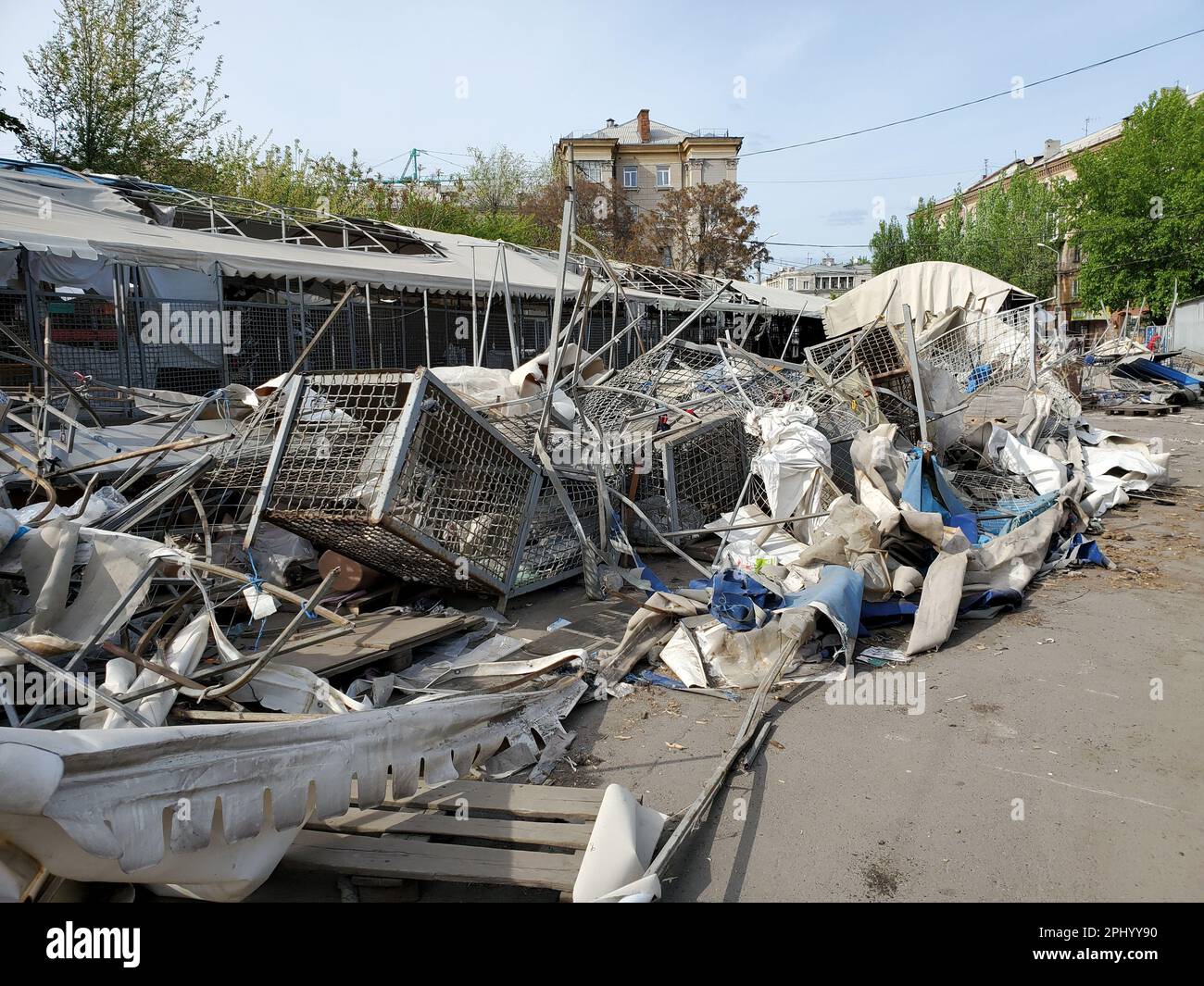 broken construction parts of street market. Street reconstruction ...