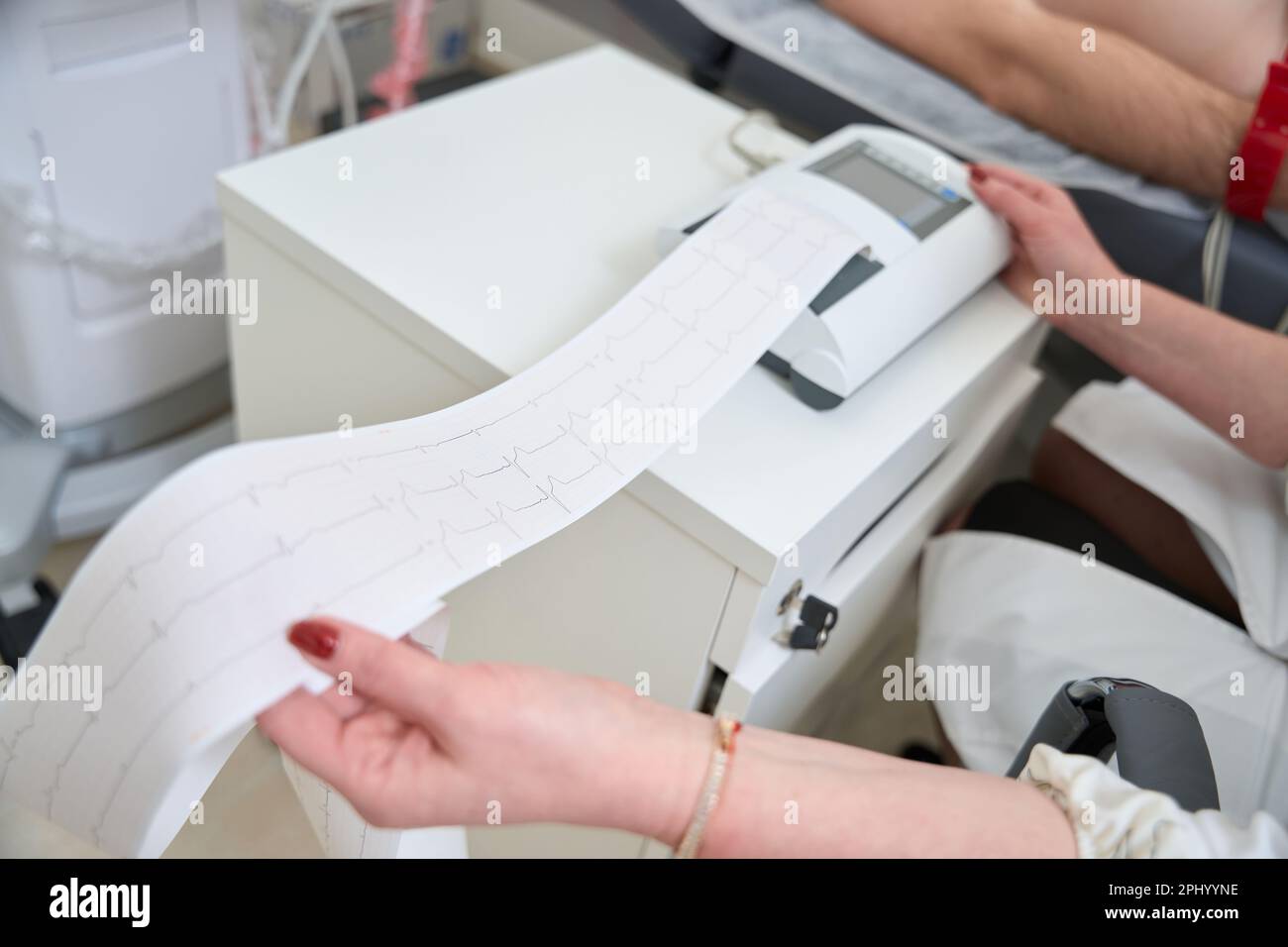 Clinic of cardiology heart rate and pulse test, close up Stock Photo ...