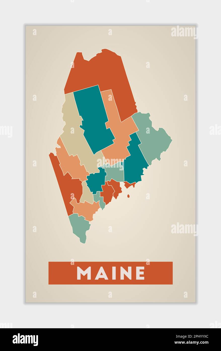 Maine poster. Map of the US state with colorful regions. Shape of Maine ...