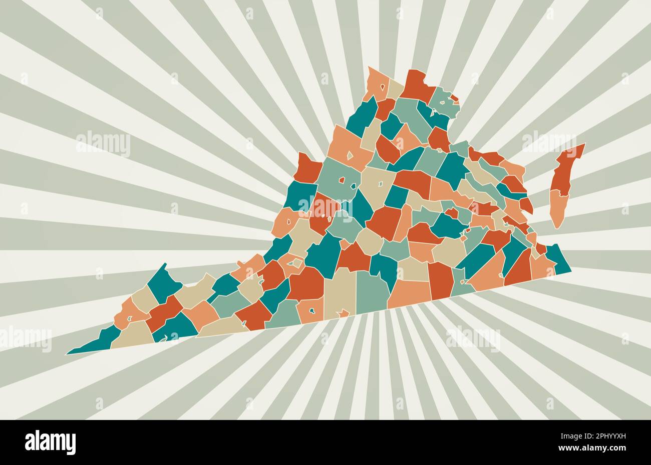 Virginia map. Poster with map of the US state in retro color palette ...