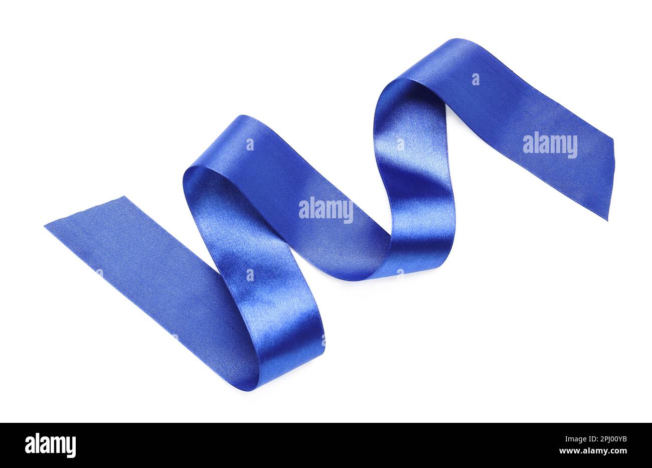 Beautiful blue ribbon isolated on white, top view Stock Photo - Alamy