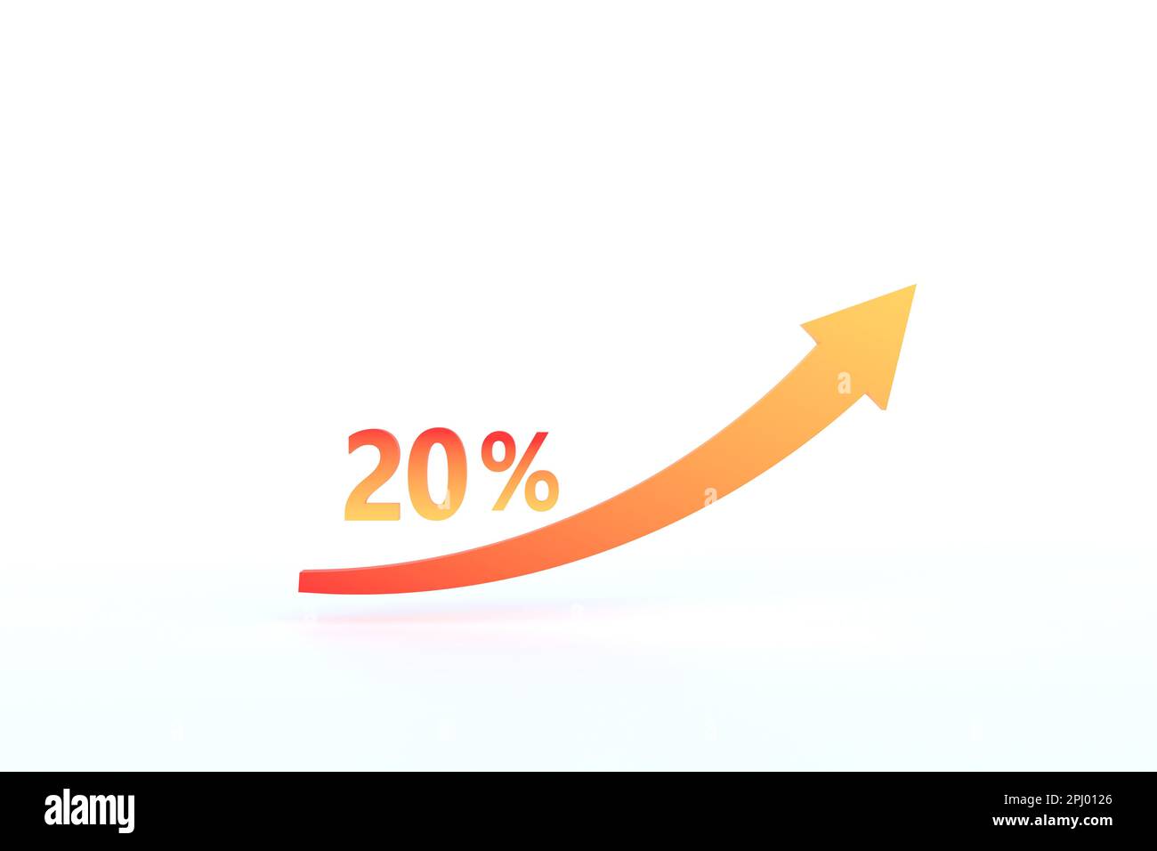 3D Rendering, 20 percent growth with rising arrow isolated with white ...