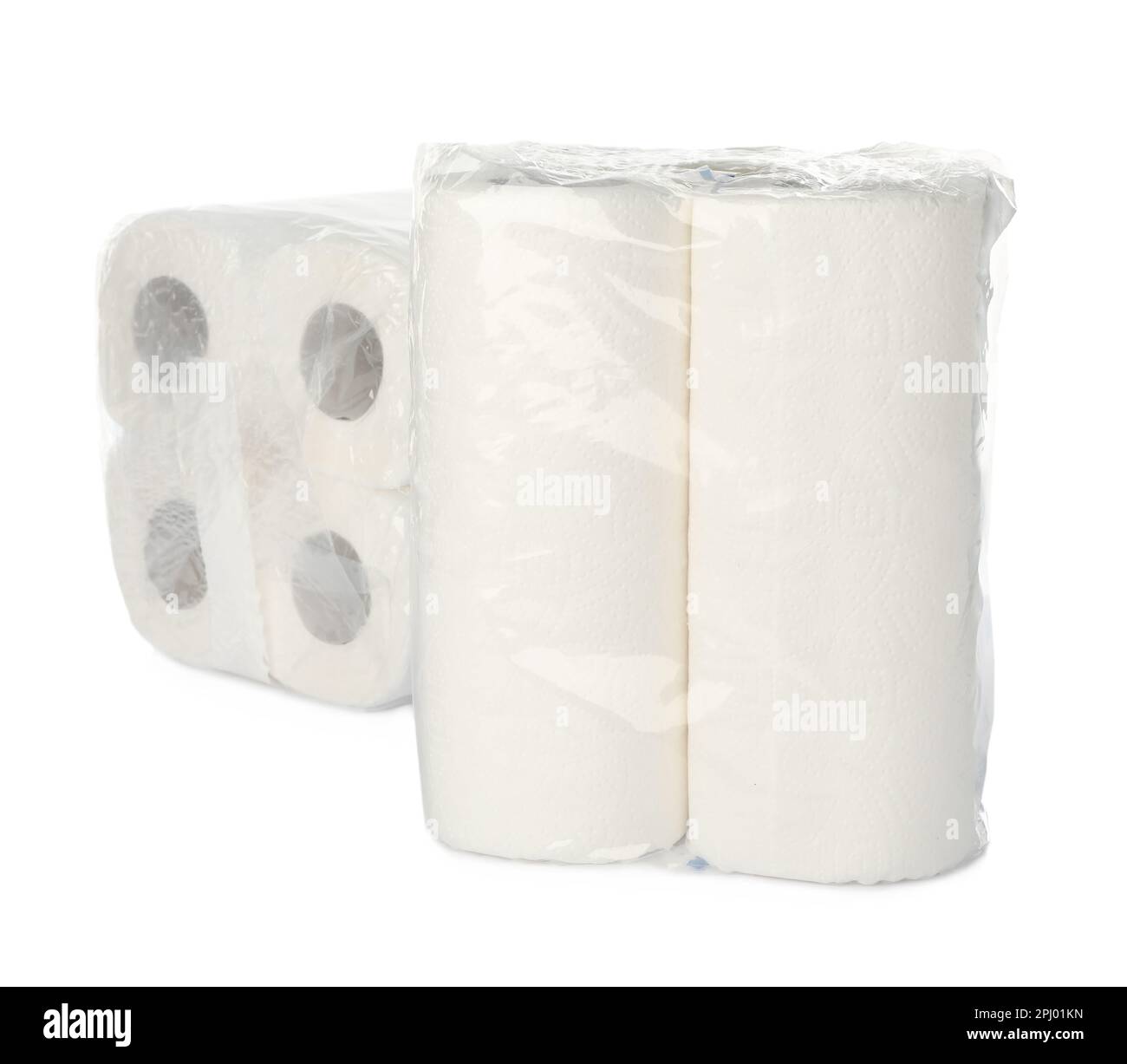 Packages of rolled paper towels isolated on white Stock Photo - Alamy