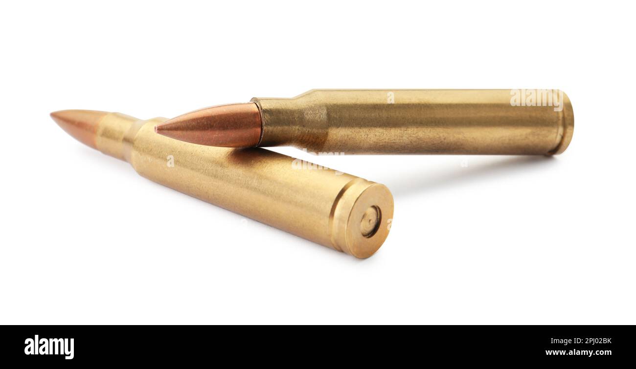 Two bullets on white background. Military ammunition Stock Photo - Alamy