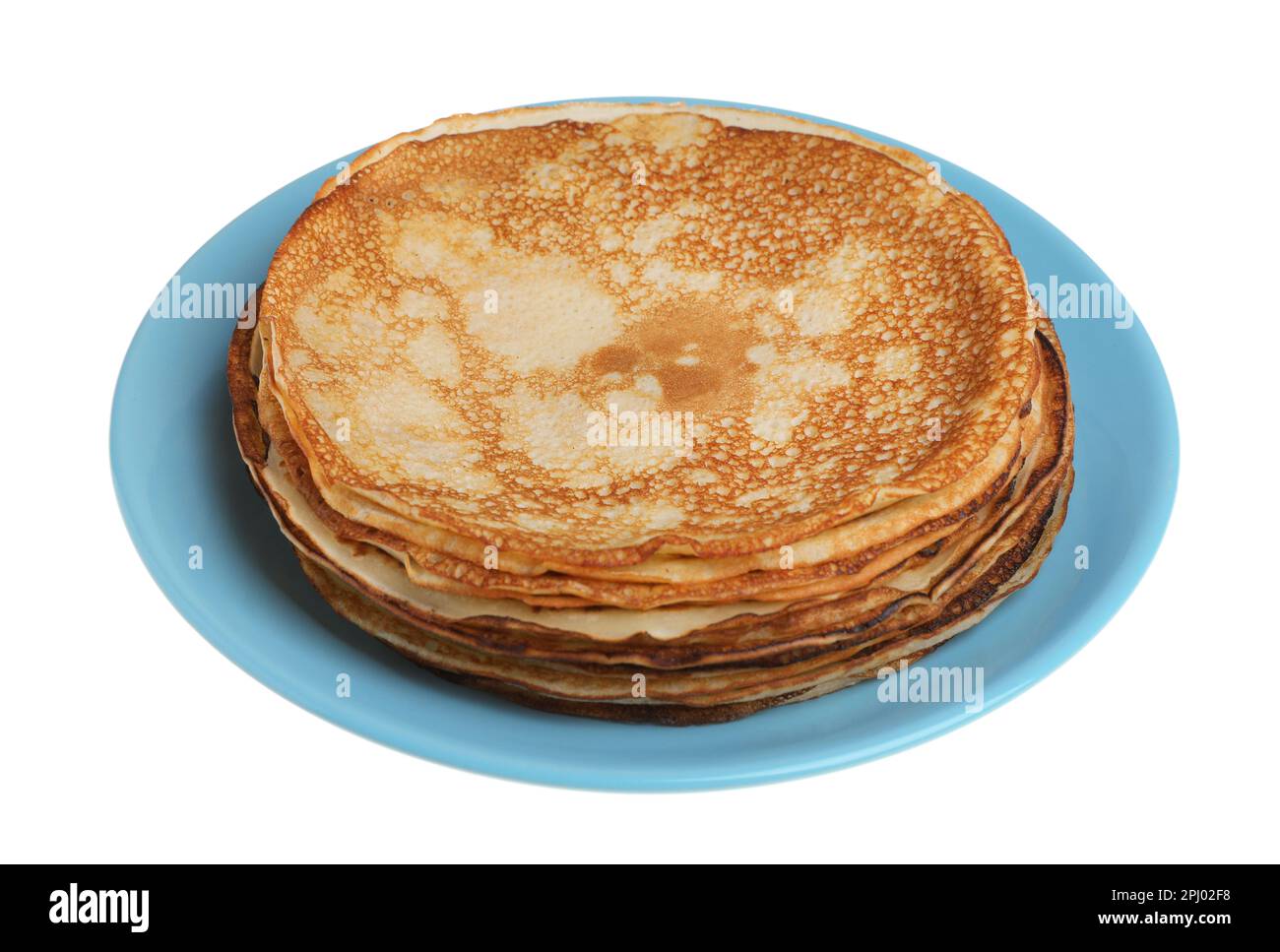 Stack of delicious crepes on plate against white background Stock Photo ...
