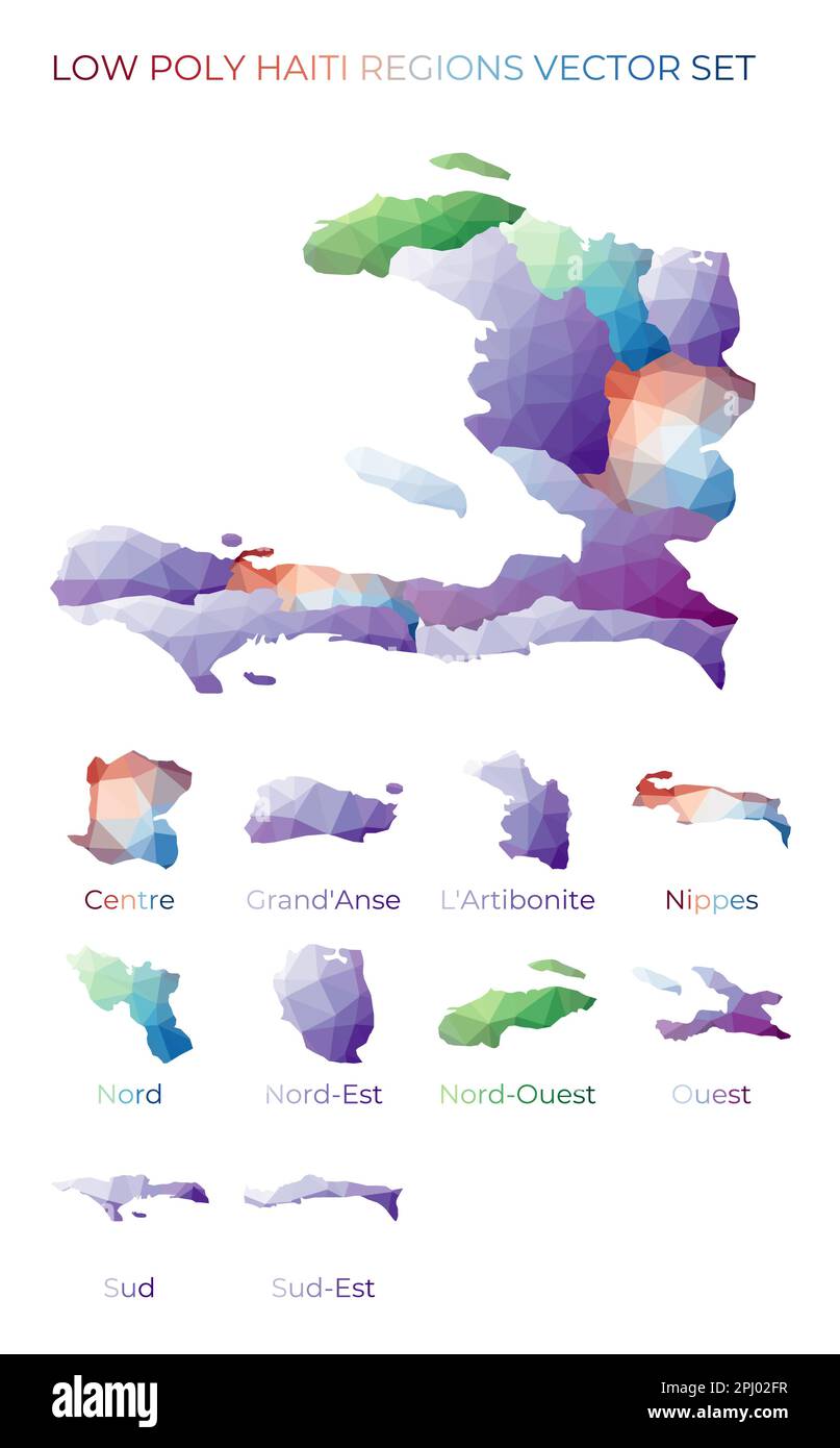 Haitian low poly regions. Polygonal map of Haiti with regions. Geometric maps for your design ...