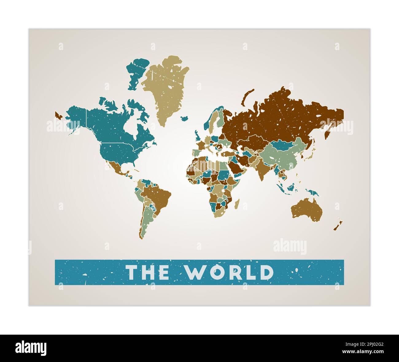 The World map. World poster with regions. Old grunge texture. Shape of ...