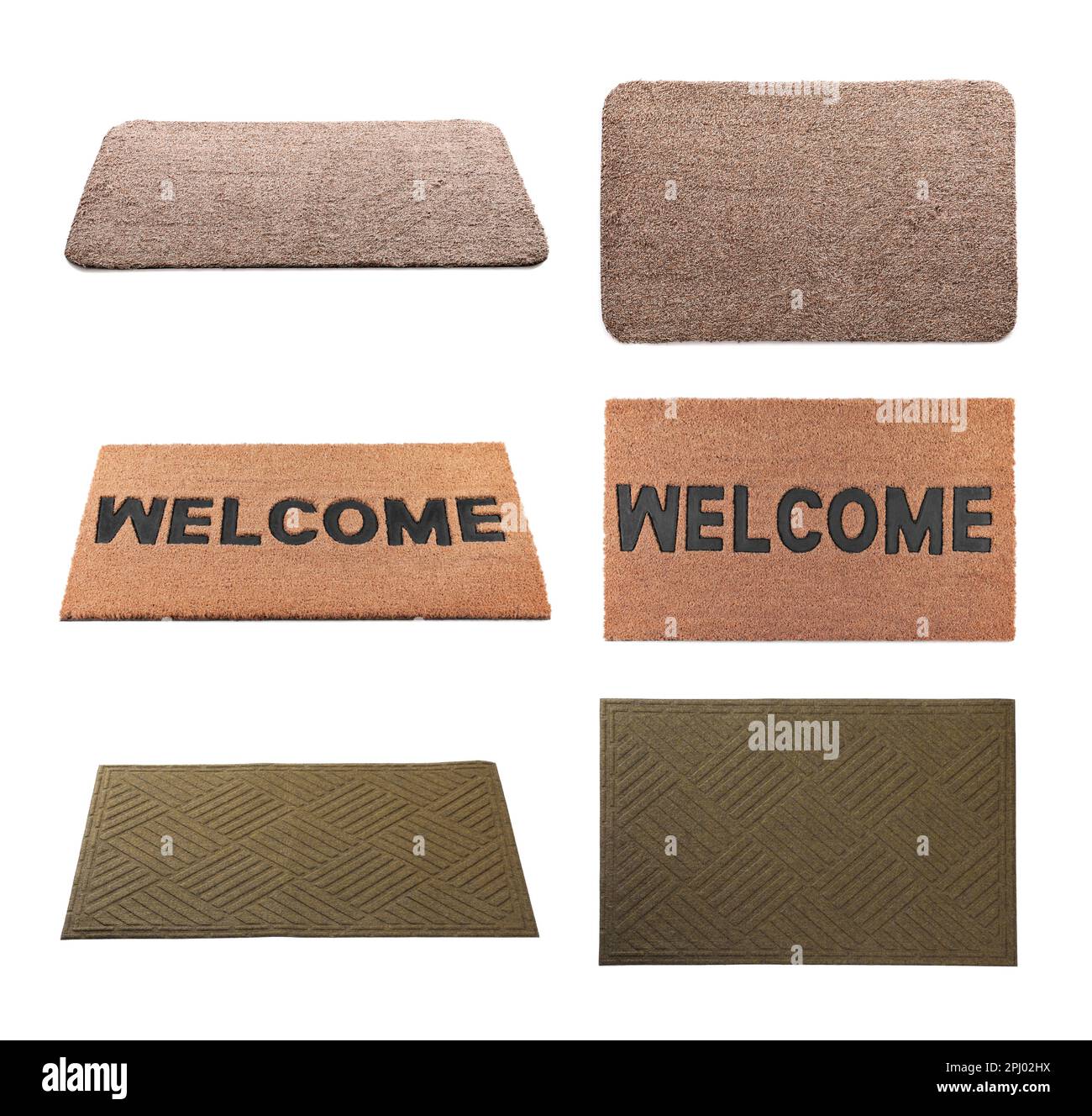Set with different door mats on white background Stock Photo - Alamy