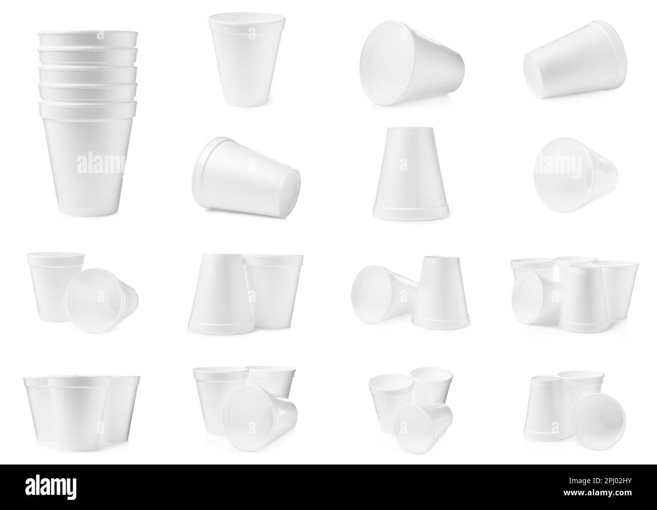 Set with styrofoam cups on white background Stock Photo - Alamy