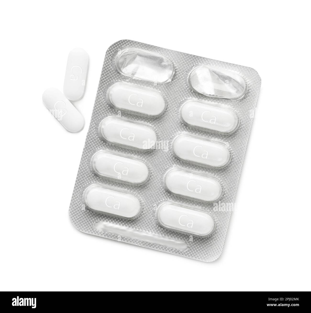 Blister pack with calcium supplement pills on white background, flat ...