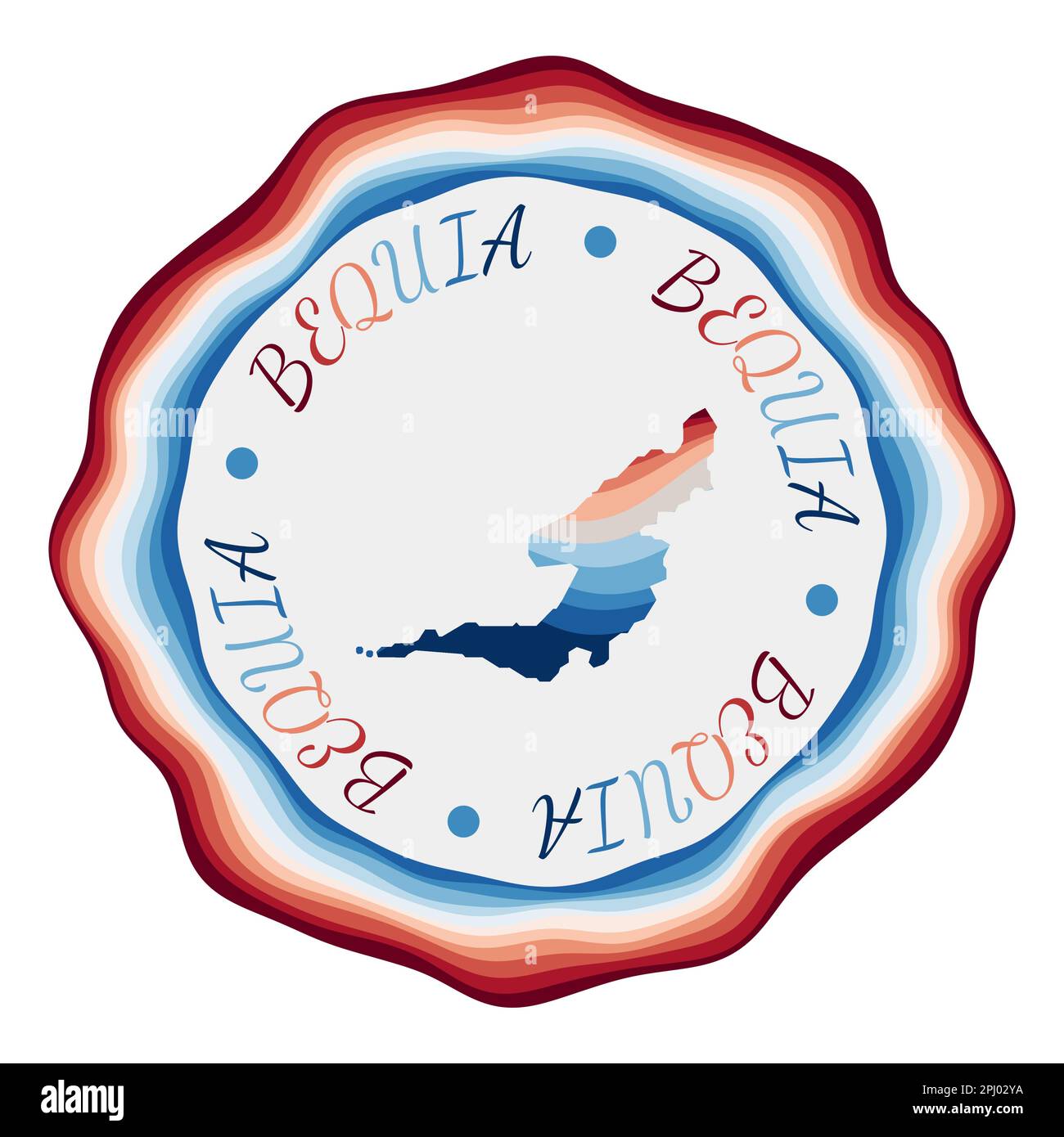 Bequia badge. Map of the island with beautiful geometric waves and ...