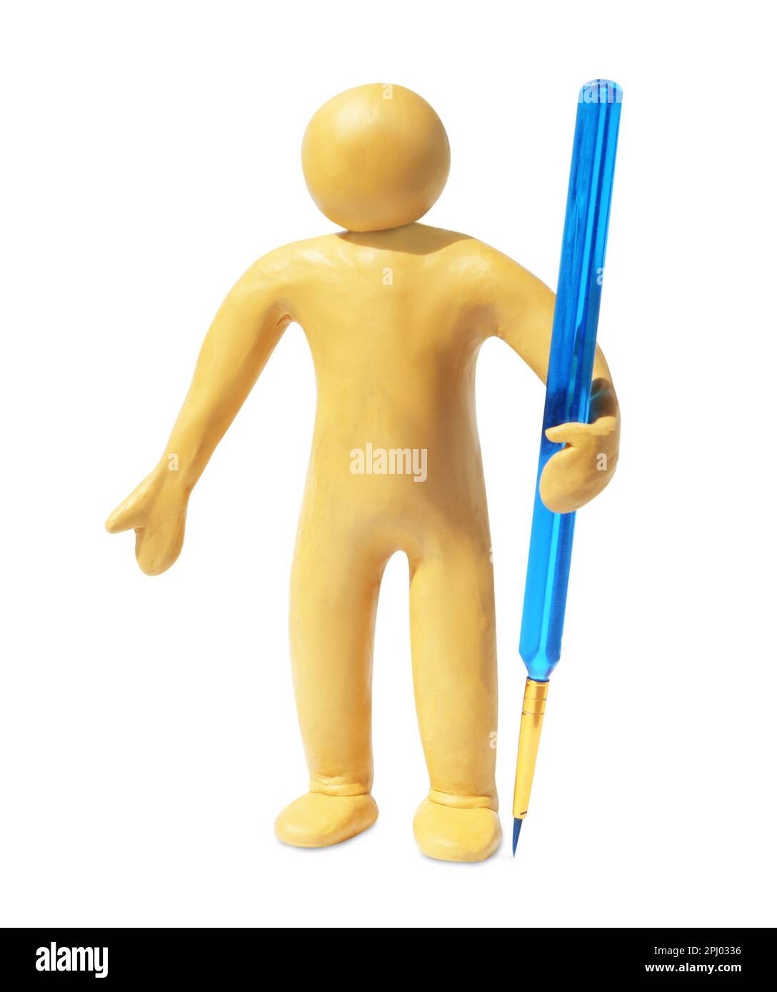 Human figure made of yellow plasticine holding paintbrush isolated on ...